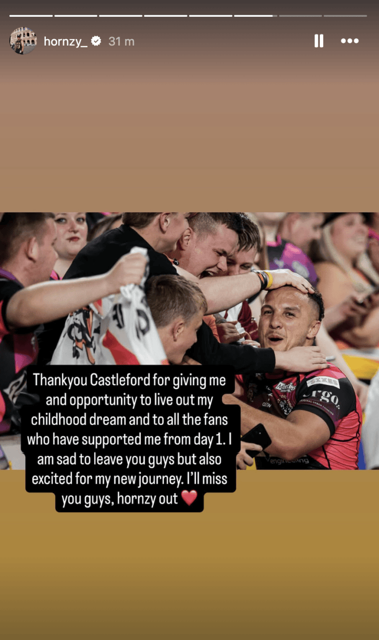 Liam Horne gives classy message to Castleford Tigers fans following ...